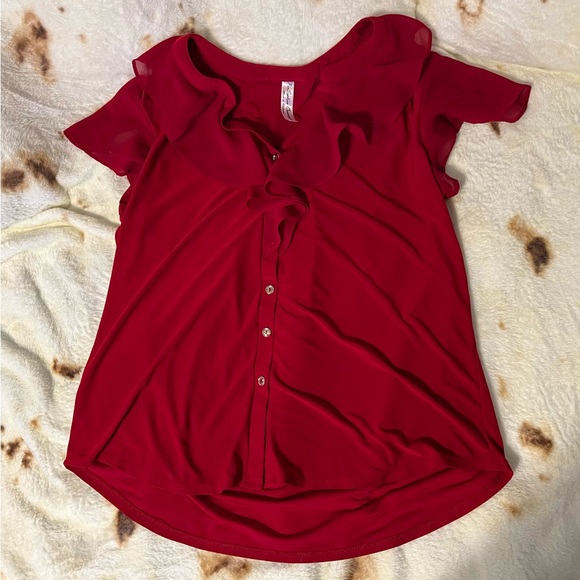 PerSeption Concept | Tops | Deep Red Button Down Short Sleeve Blouse By ...